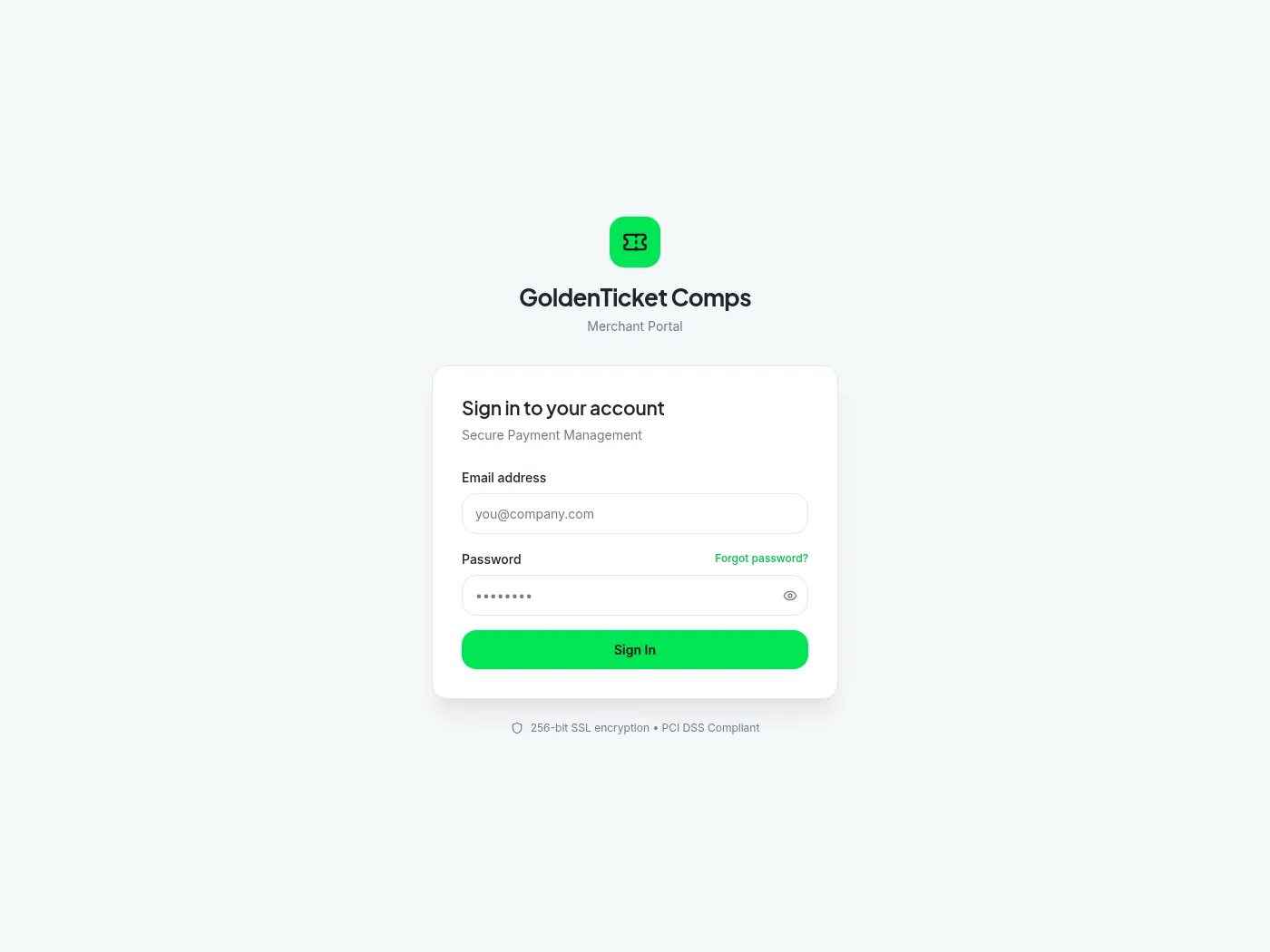 GoldenTicket Merchant Portal