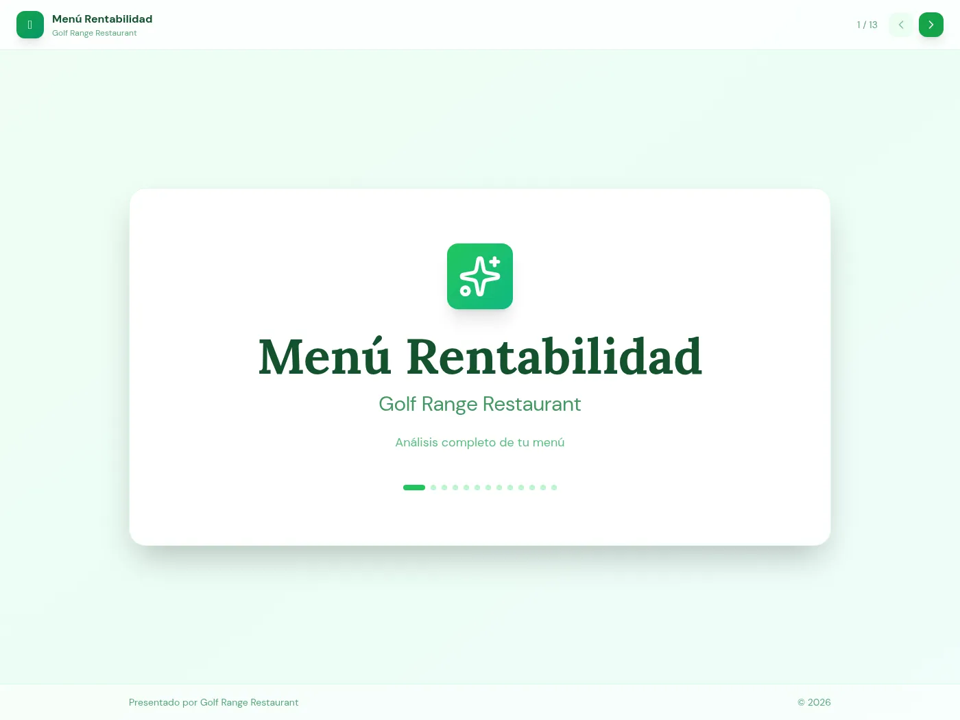 Menú Rentabilidad Golf Range