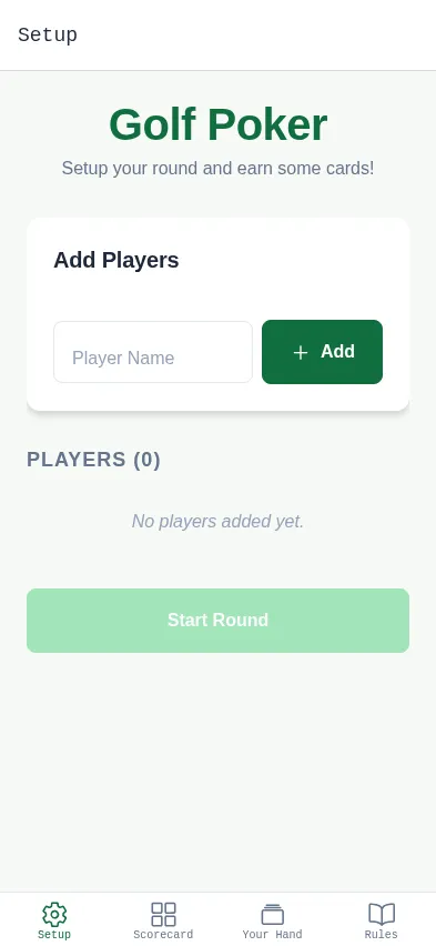 Golf Poker Scorecard