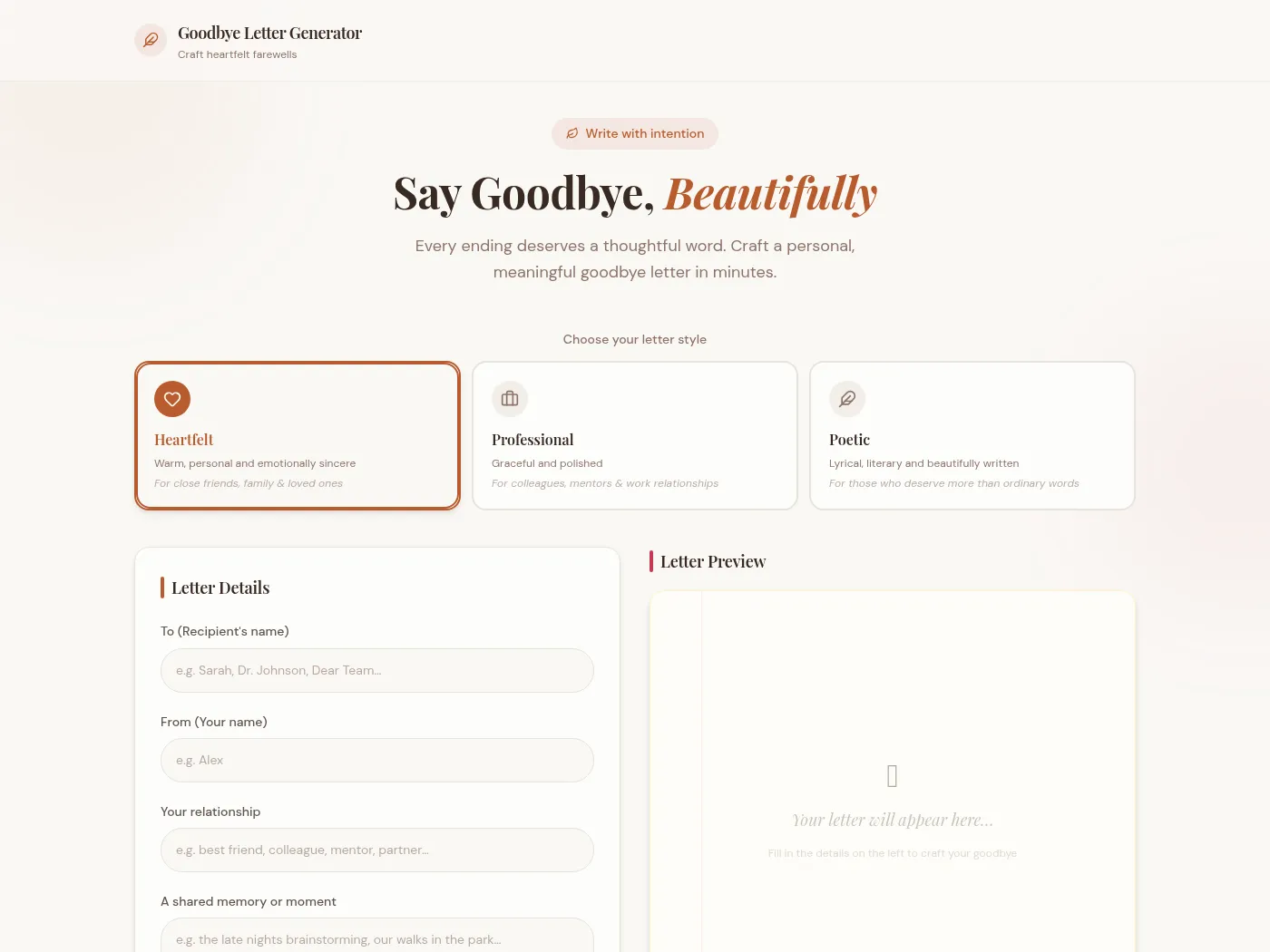 Goodbye Letter Generator