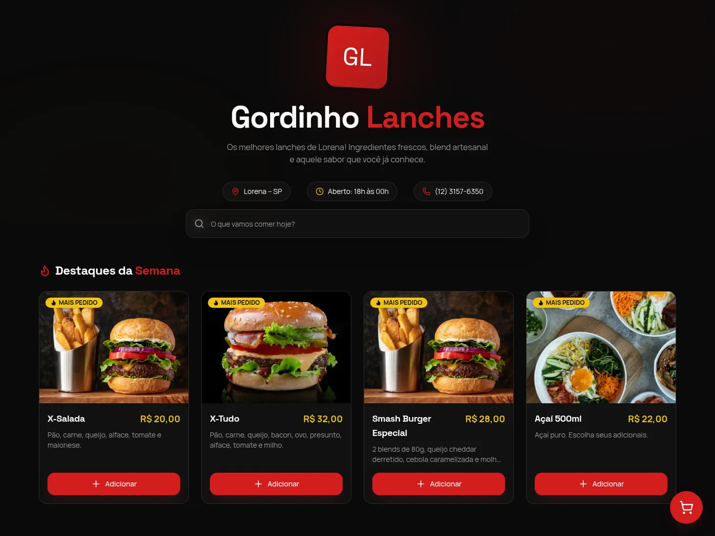 Gordinho Lanches Digital Menu