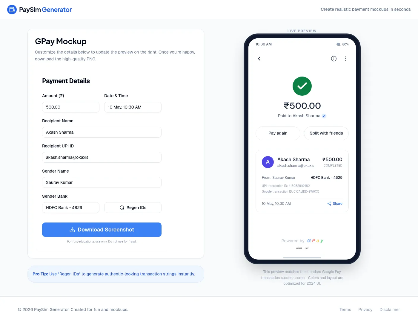 PaySim Screenshot Generator