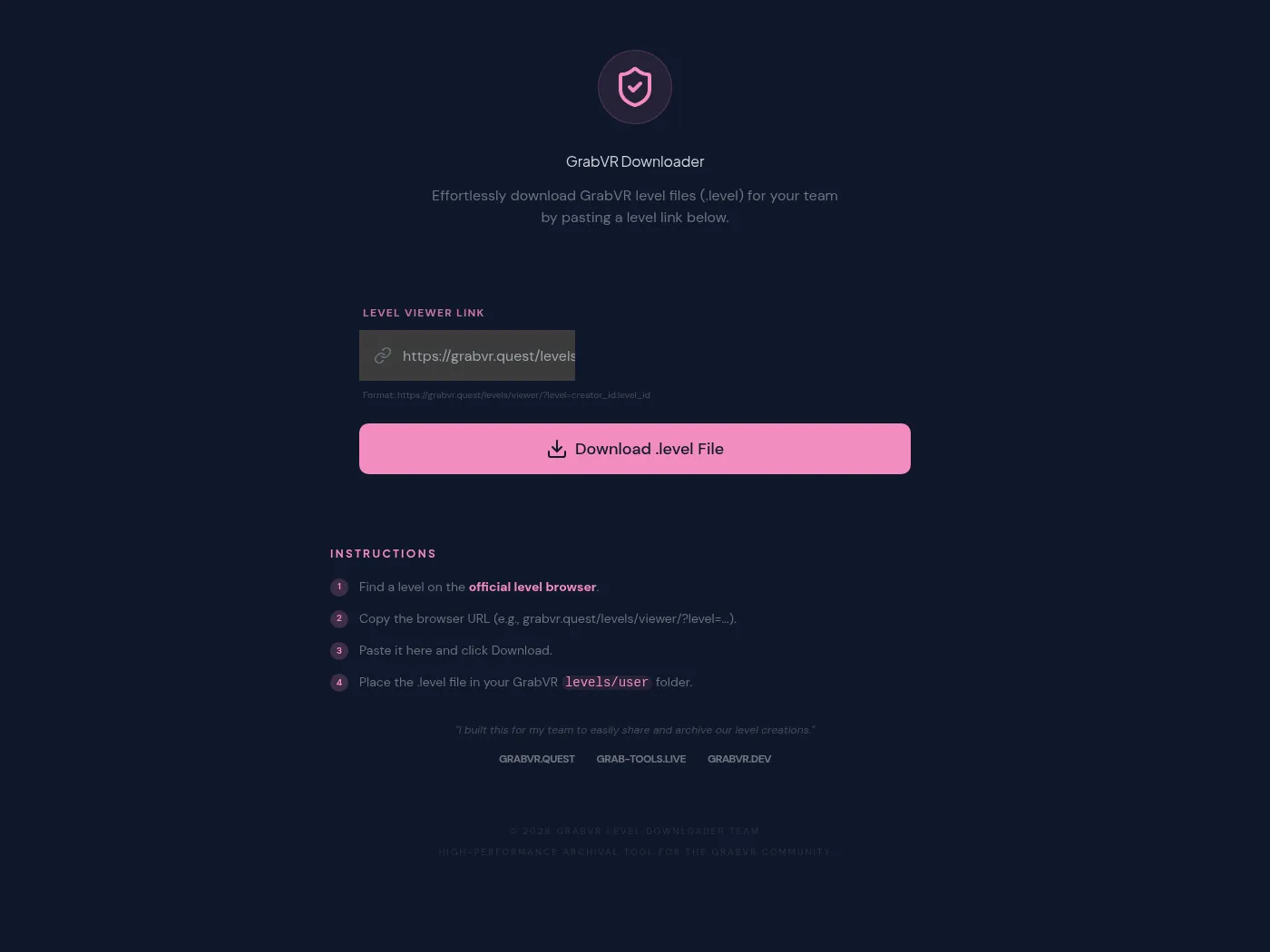 GrabVR Level Downloader