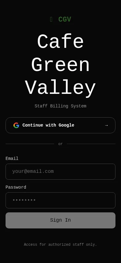 Cafe Green Billing App