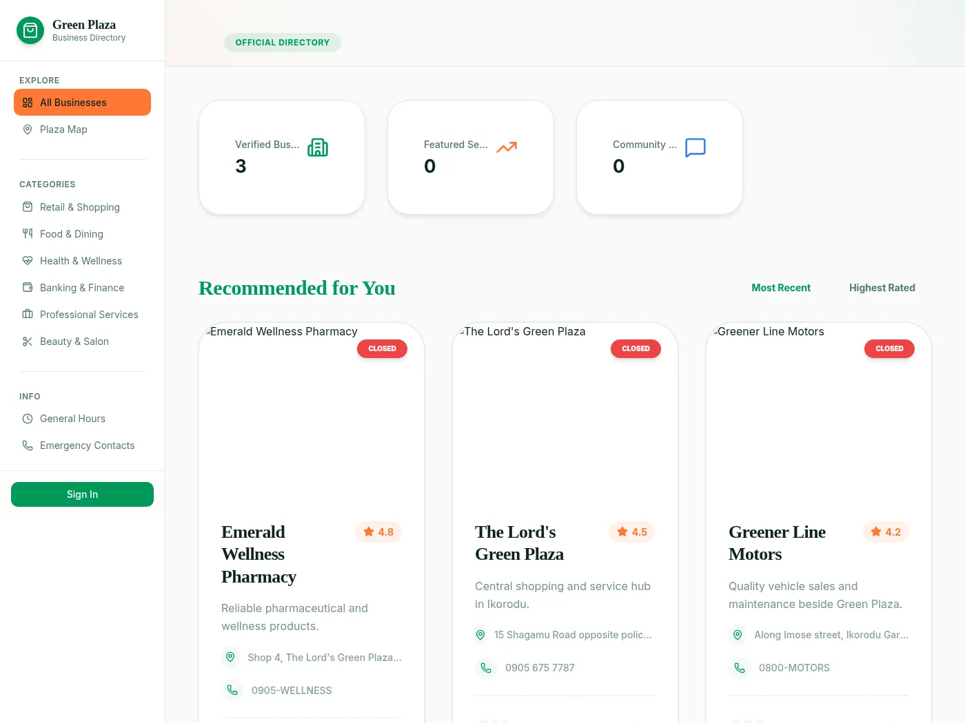 Green Plaza Listing