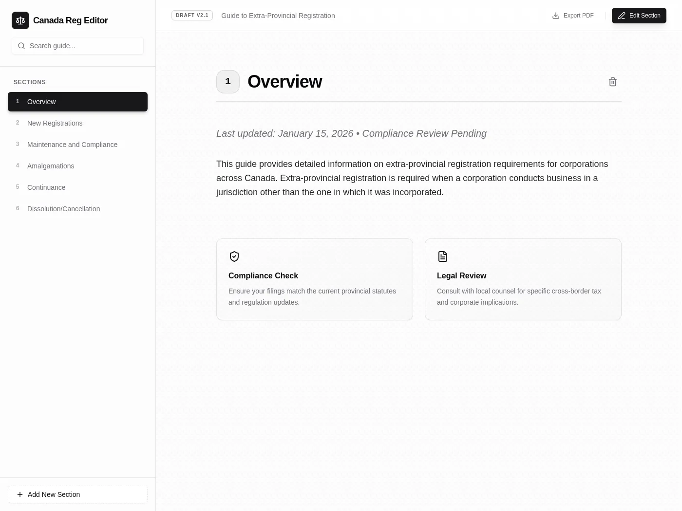 Canada Registration Guide Editor