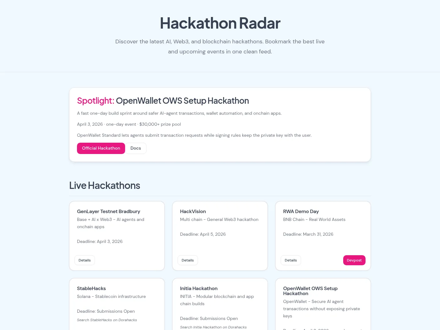 Hackathon Radar