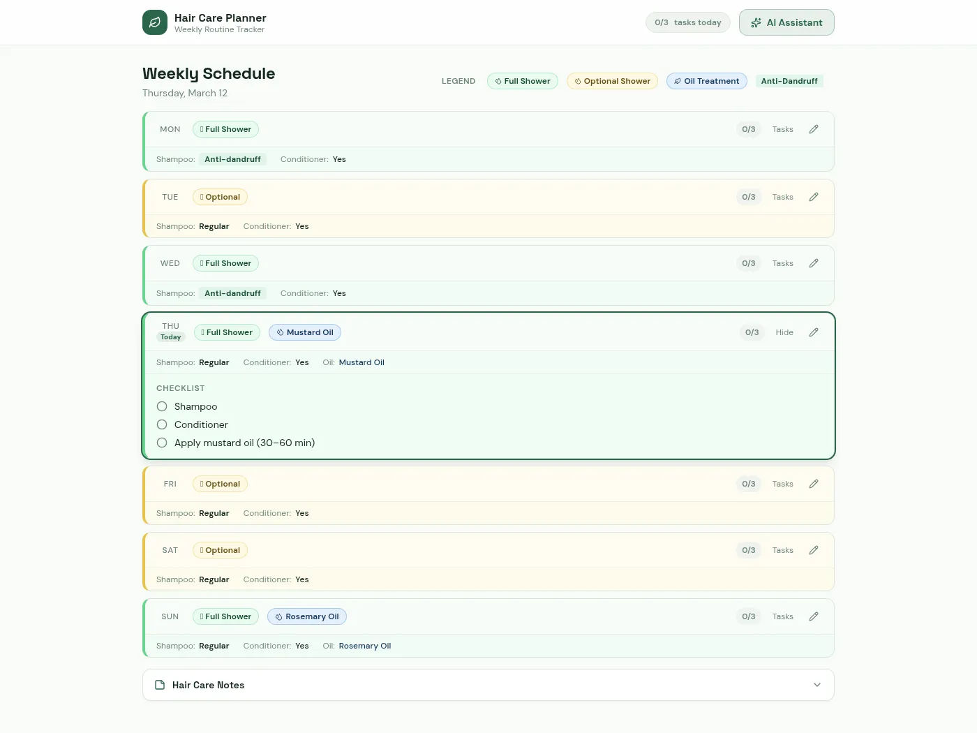 Hair Care Scheduler