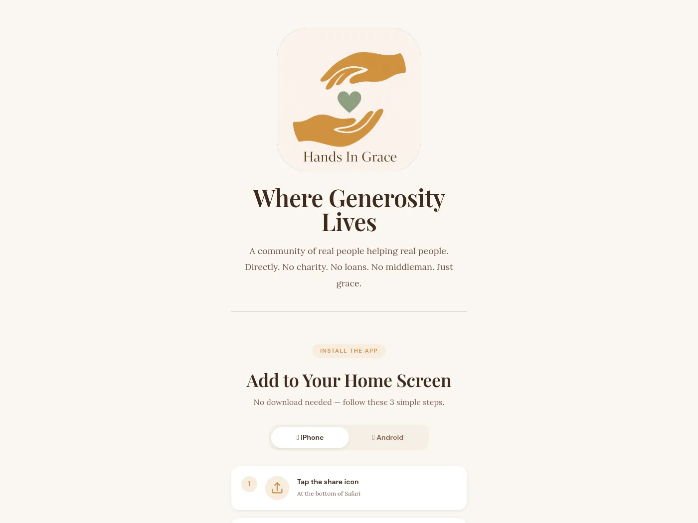 HandsInGrace Landing Page