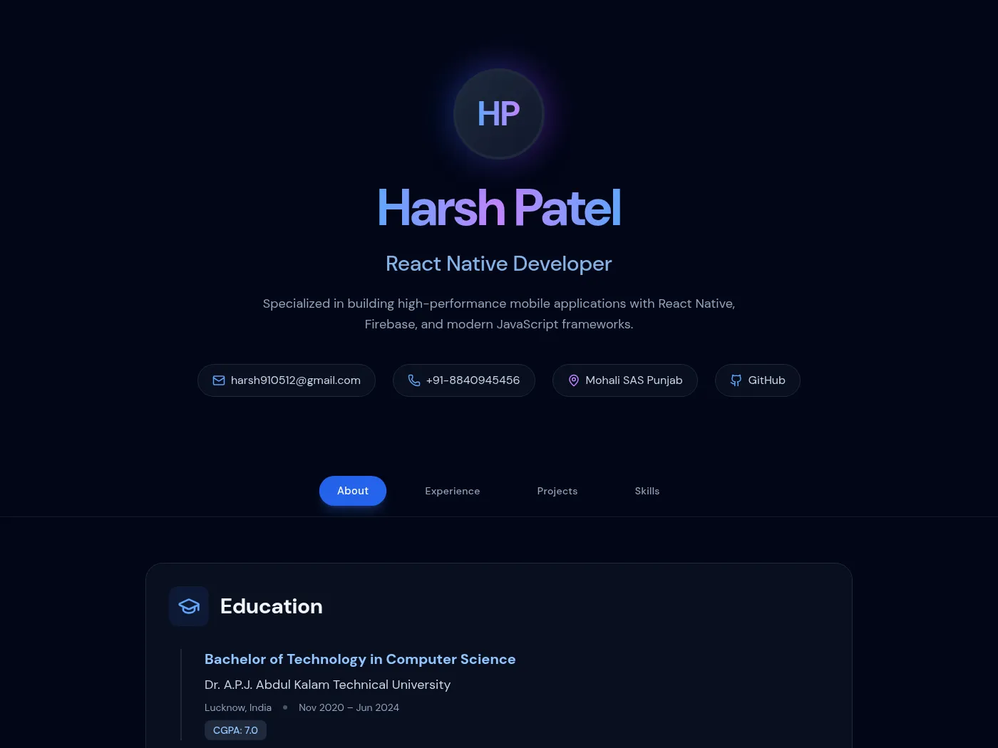 Harsh Patel Portfolio