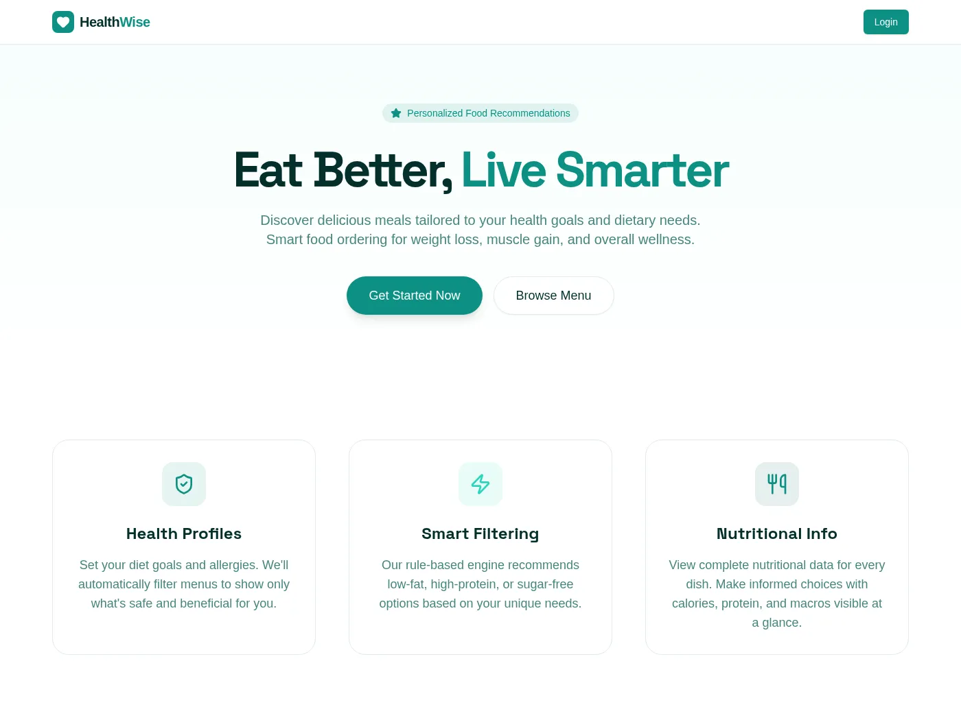 HealthWise Food Ordering