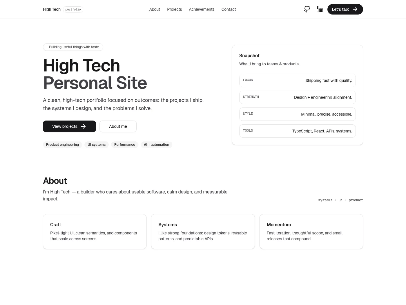 High Tech Personal Site