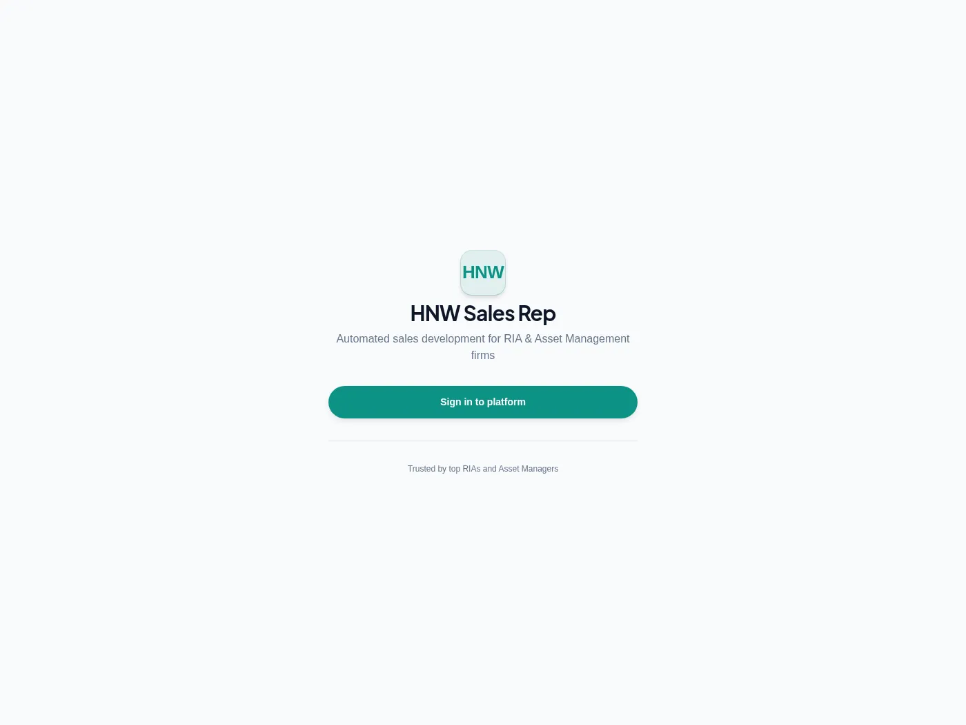 HNW Sales Rep Platform