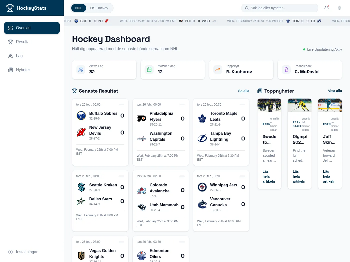 Hockey Stats Live