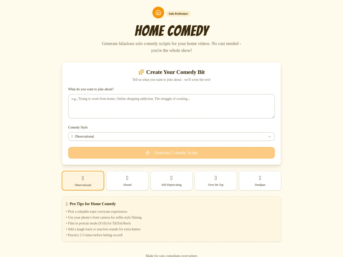 Home Comedy Script Generator