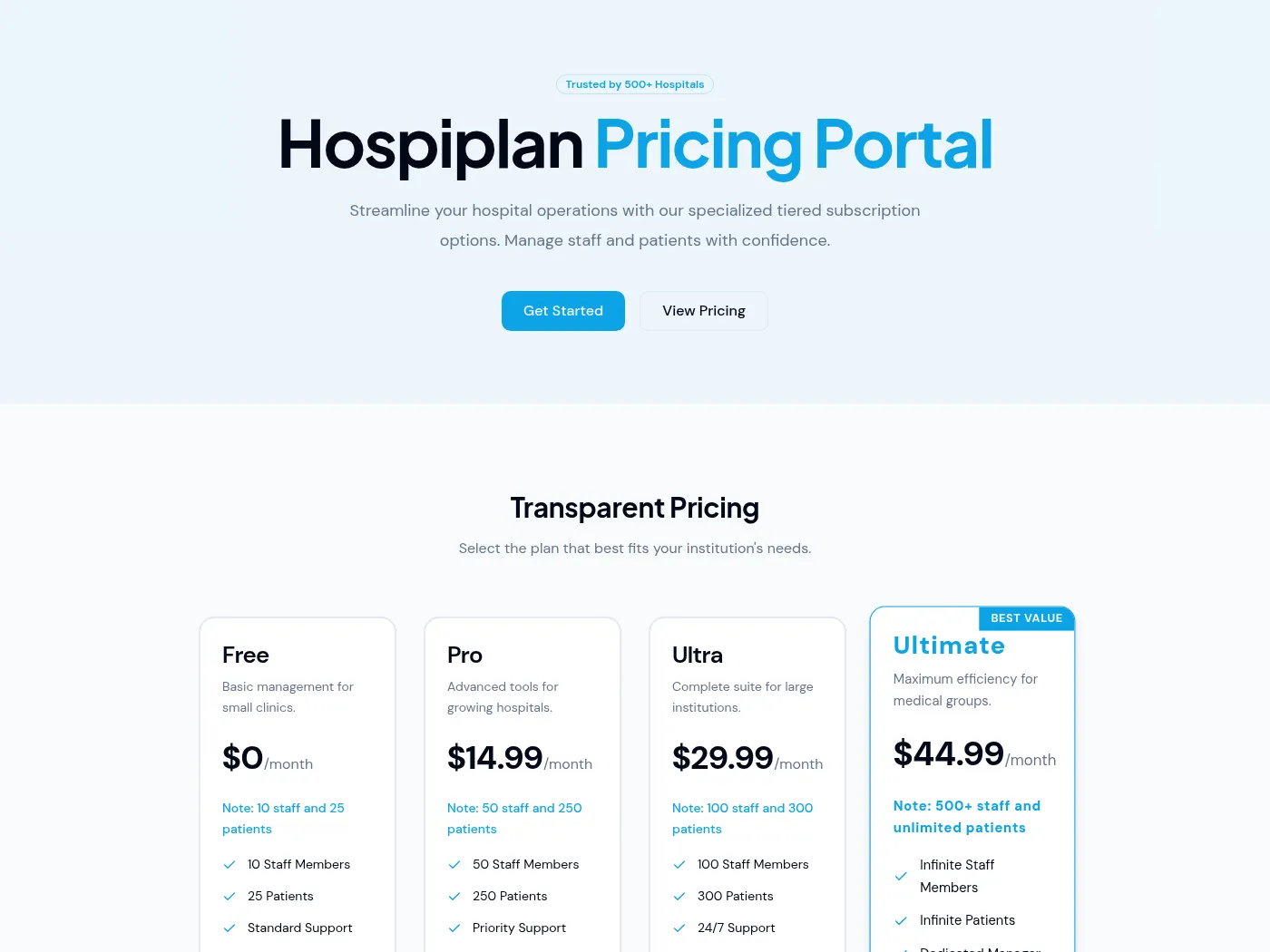 Hospiplan Pricing Portal