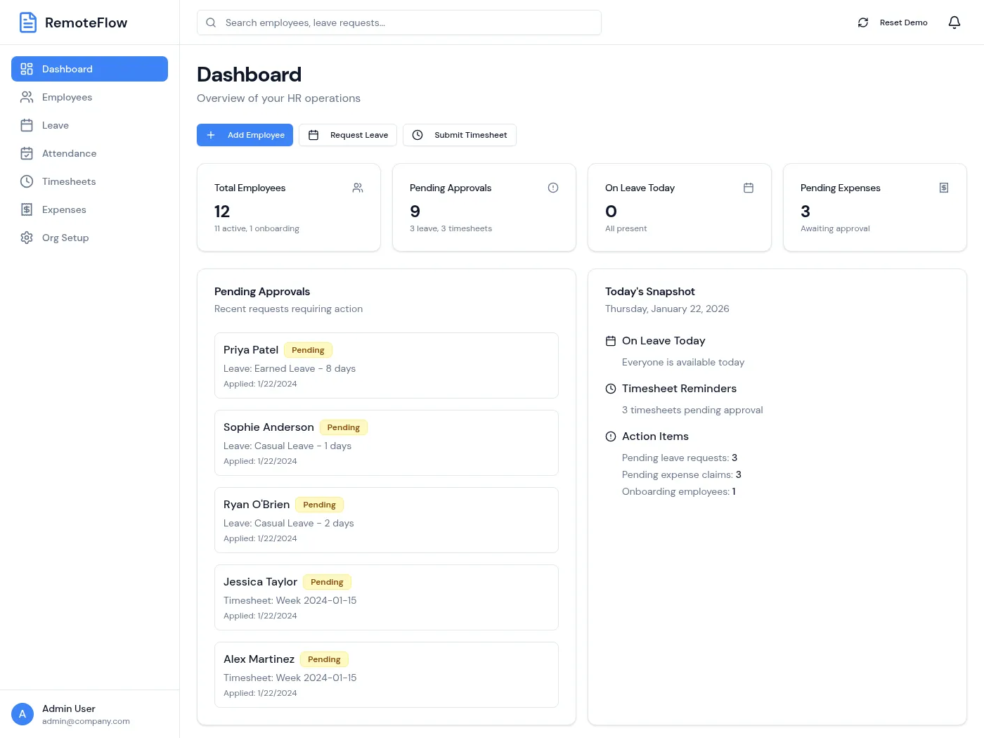 RemoteFlow HRMS Demo