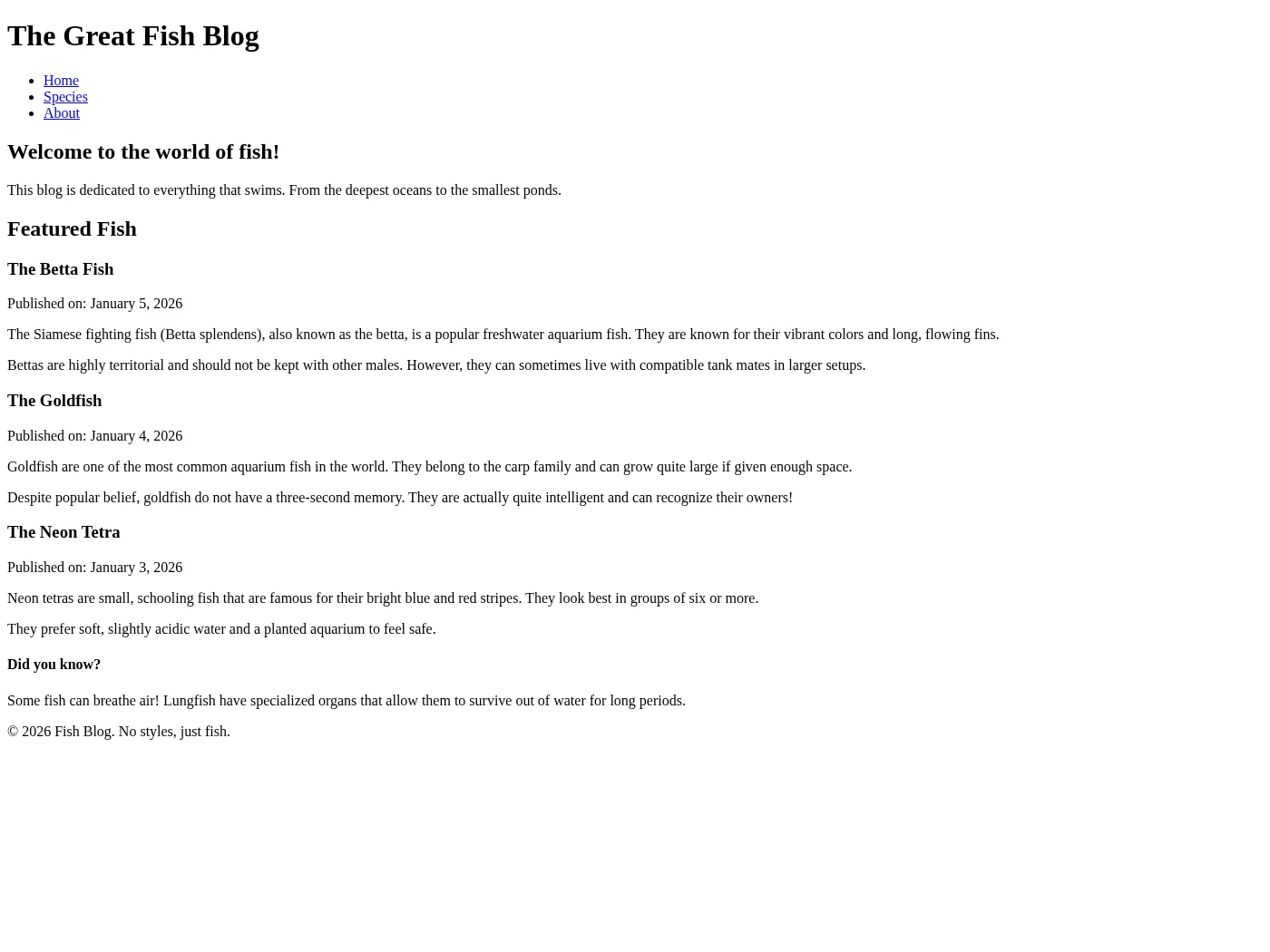 HTML Fish Blog