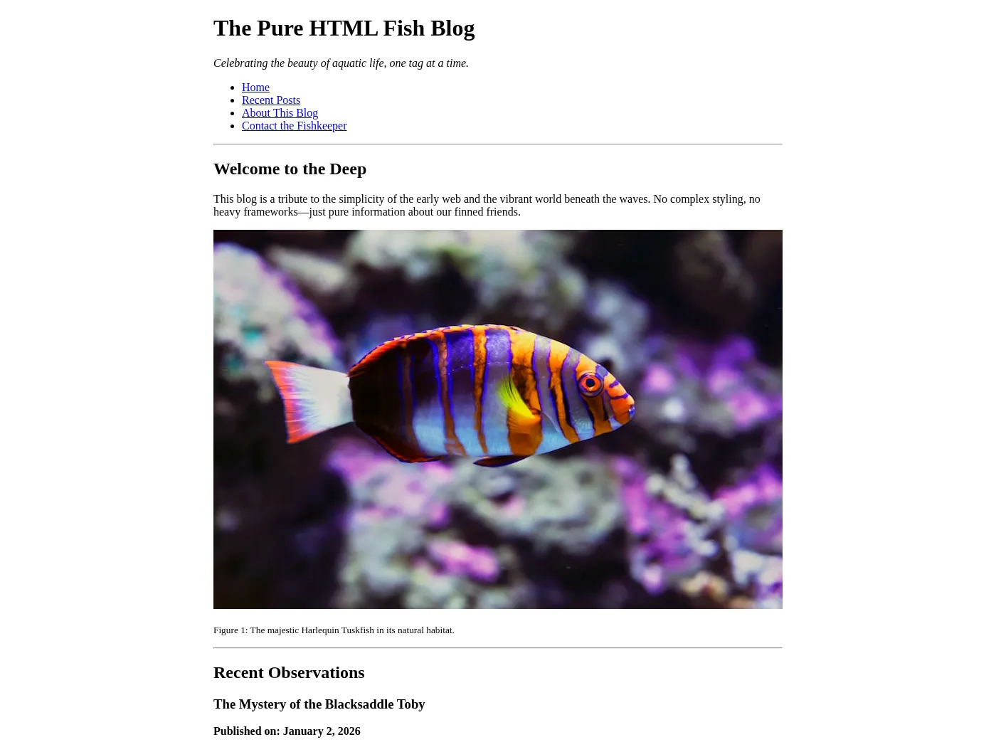 Pure HTML Fish Blog