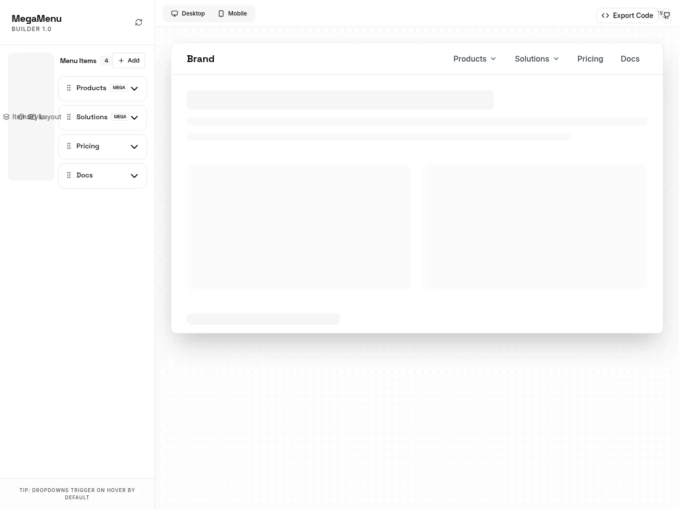 HTML MegaMenu Builder