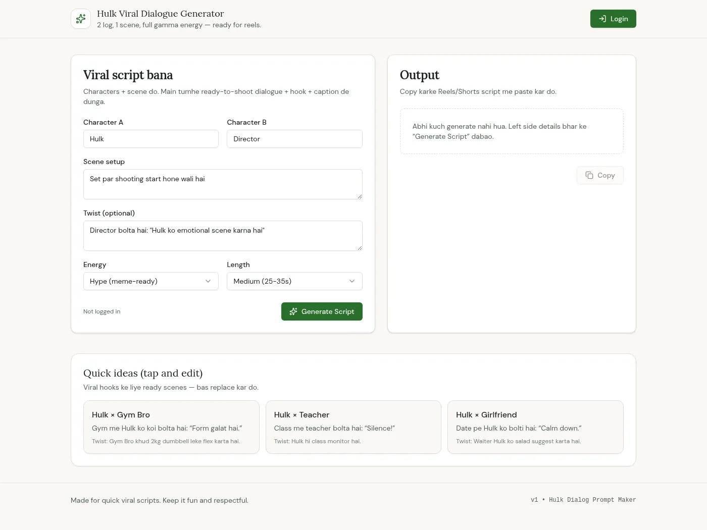 Hulk Dialog Prompt Maker