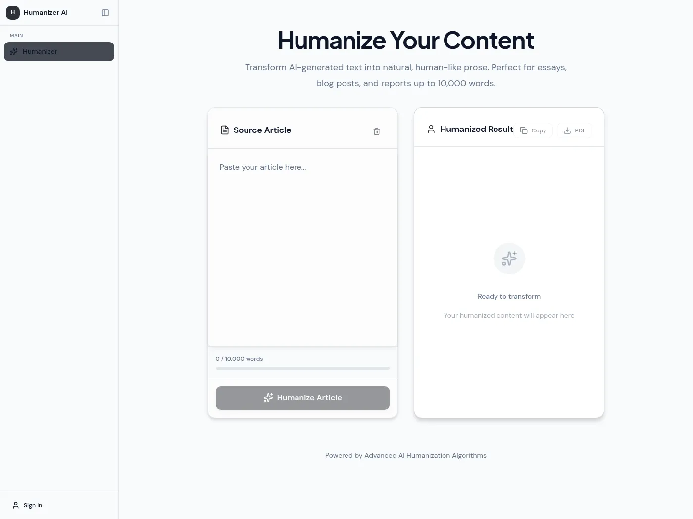 Humanized Article Generator