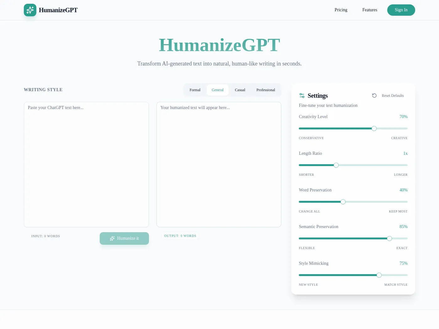 HumanizeGPT Web Tool