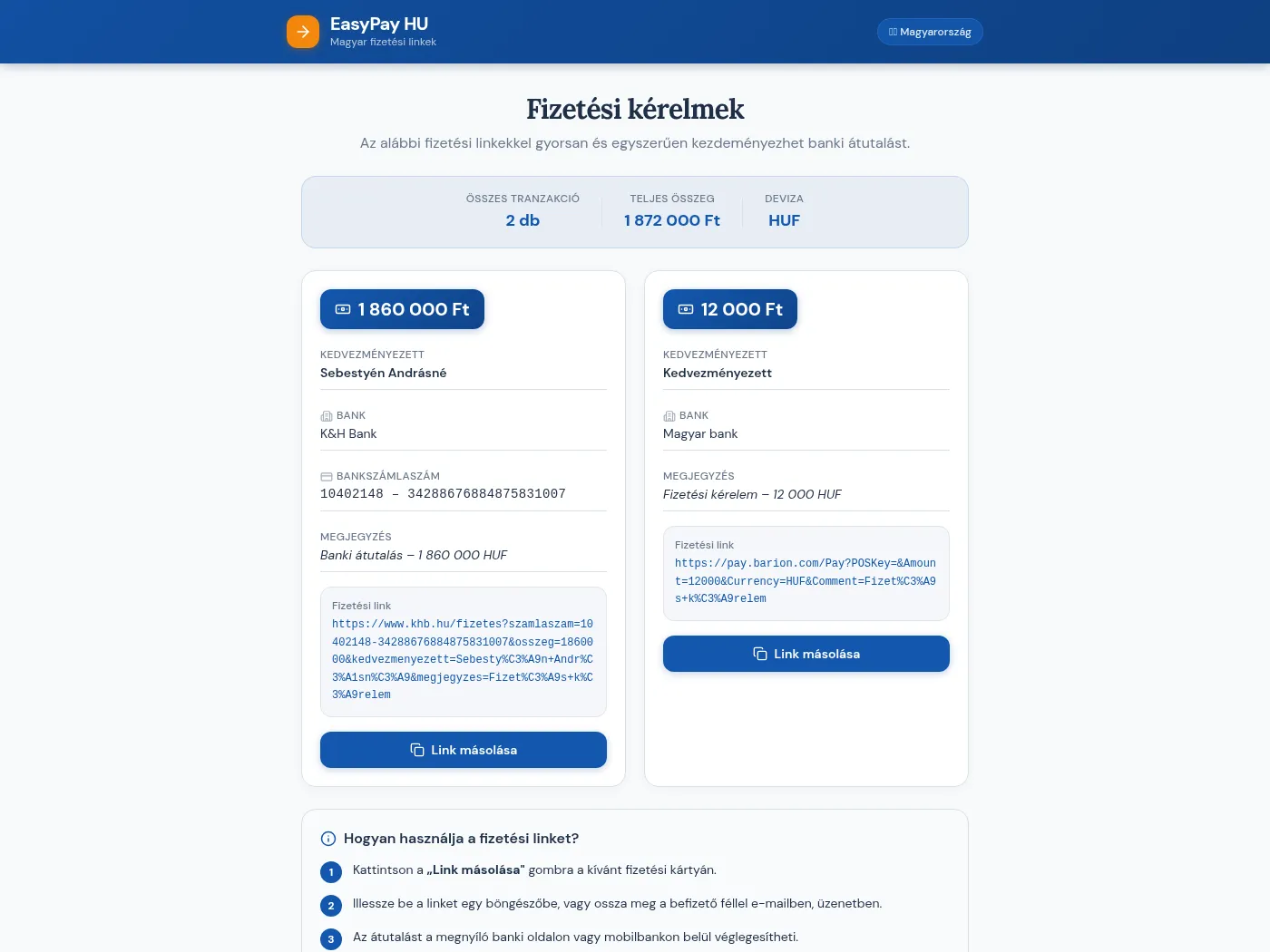 EasyPay HU Links