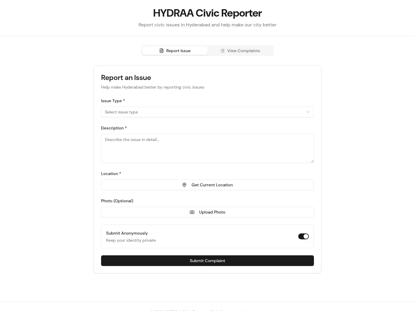 Hydraa Civic Reporter
