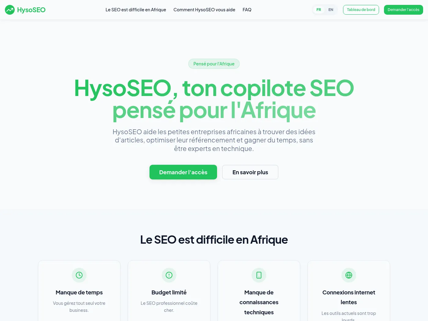 HysoSEO SaaS Landing Page