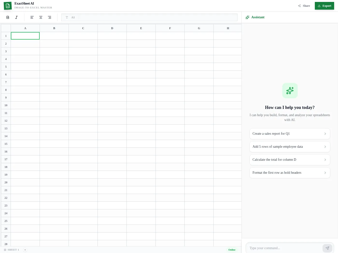 Exact Image to Excel