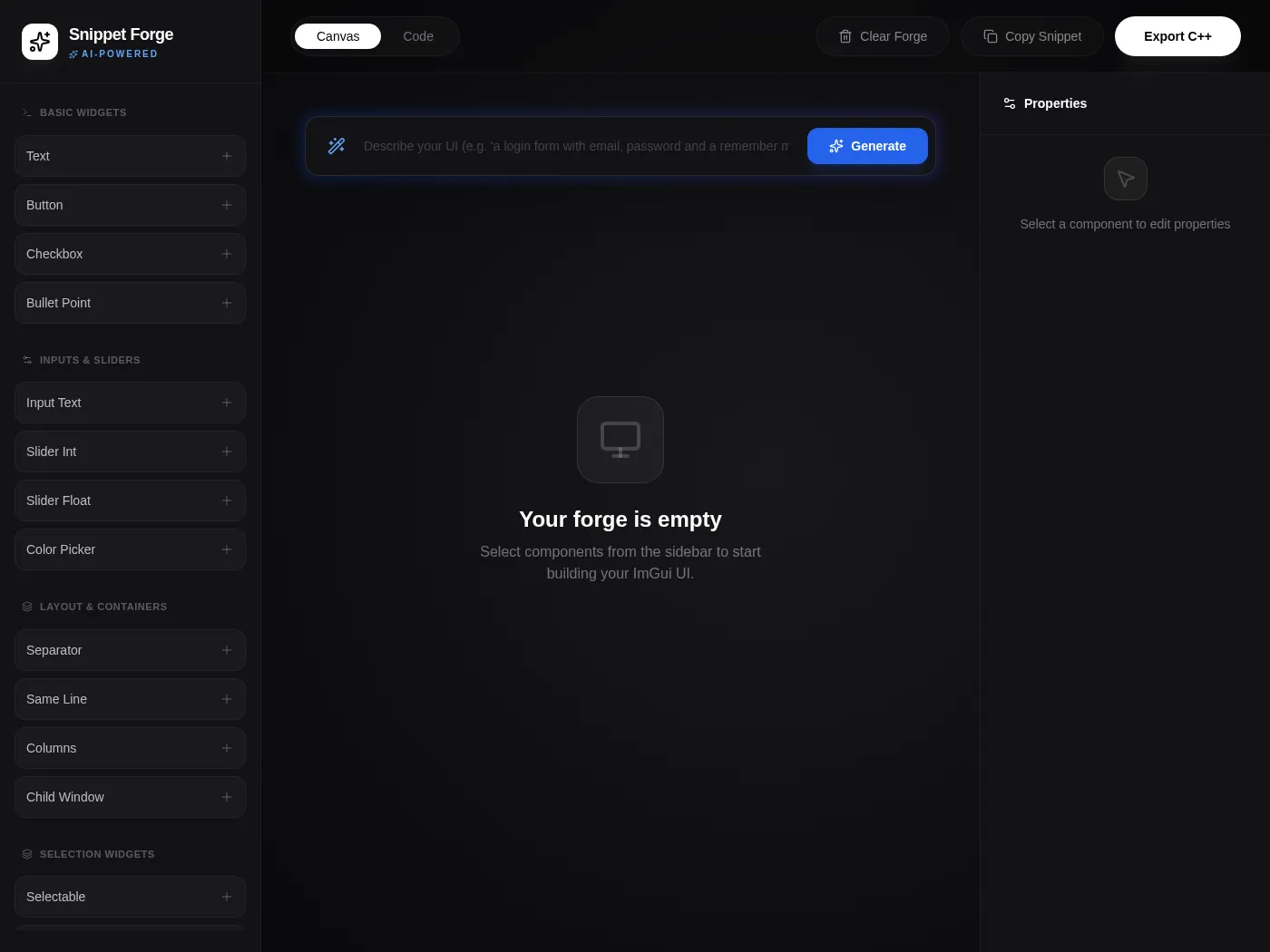 ImGui Snippet Forge