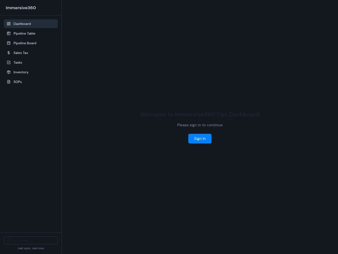 Immersive360 Ops Dashboard