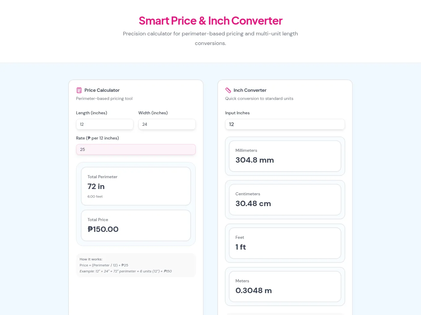 Smart Price & Inch Converter