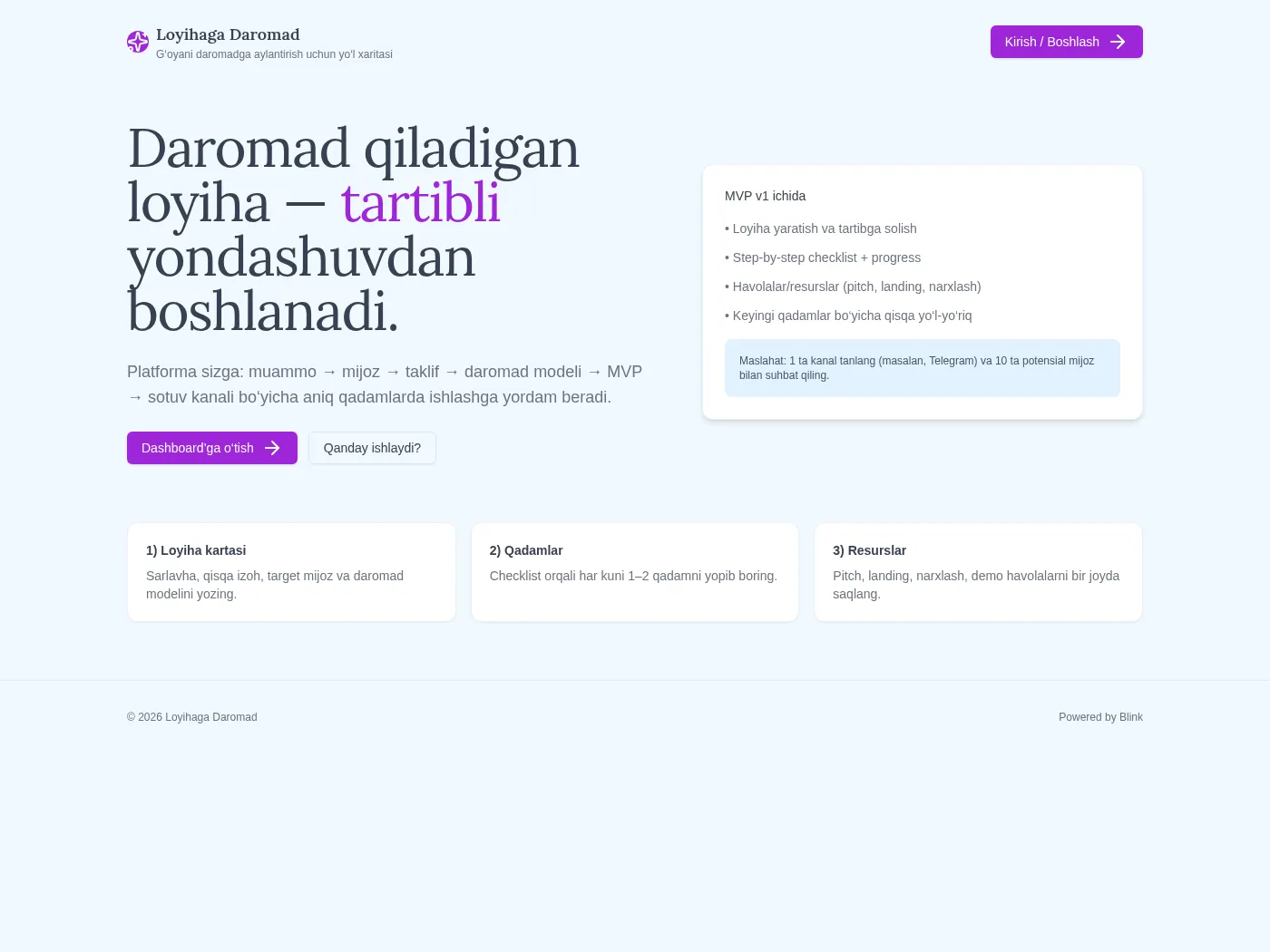 Loyihaga Daromad Platform