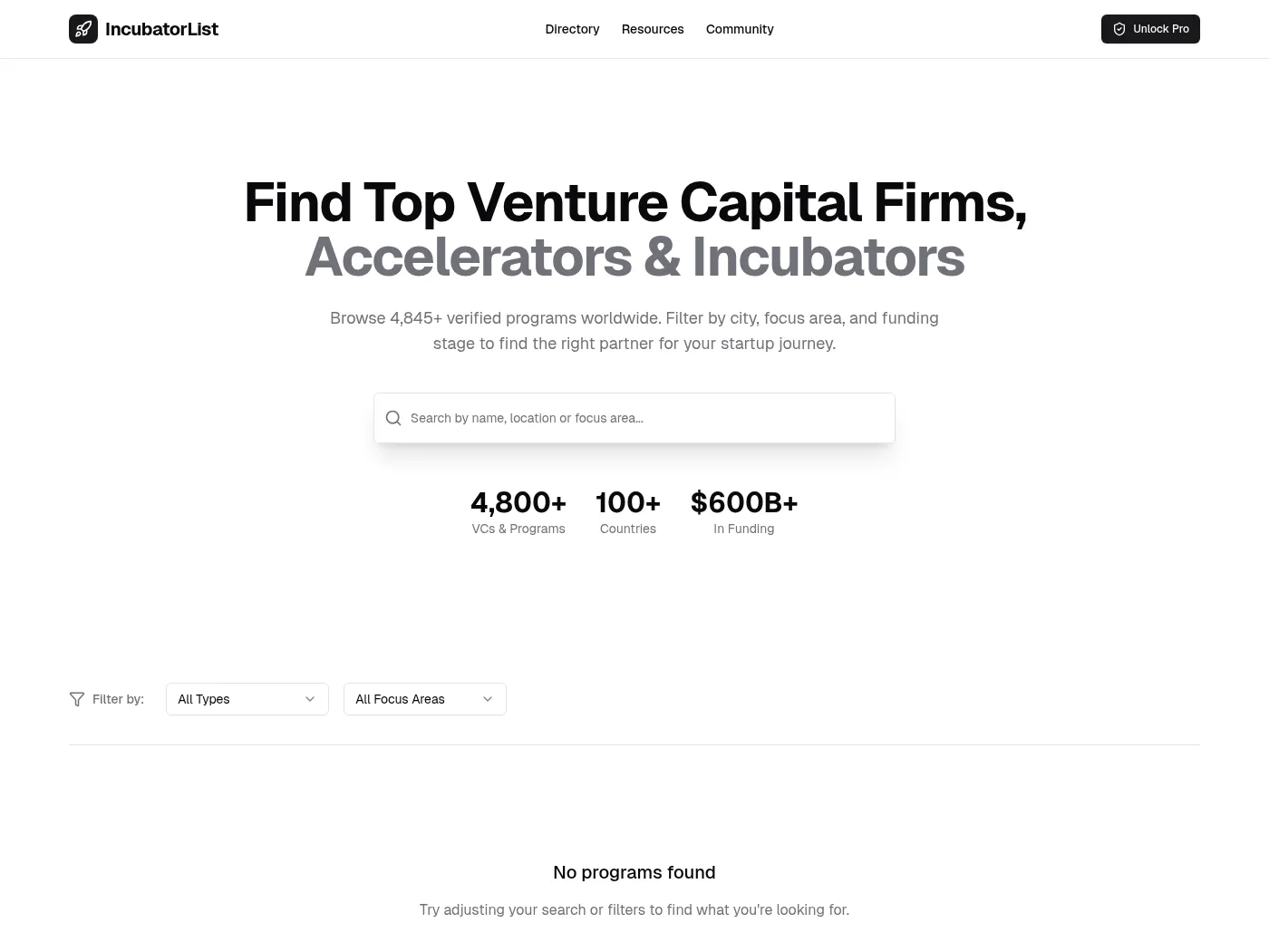 Incubator List Web