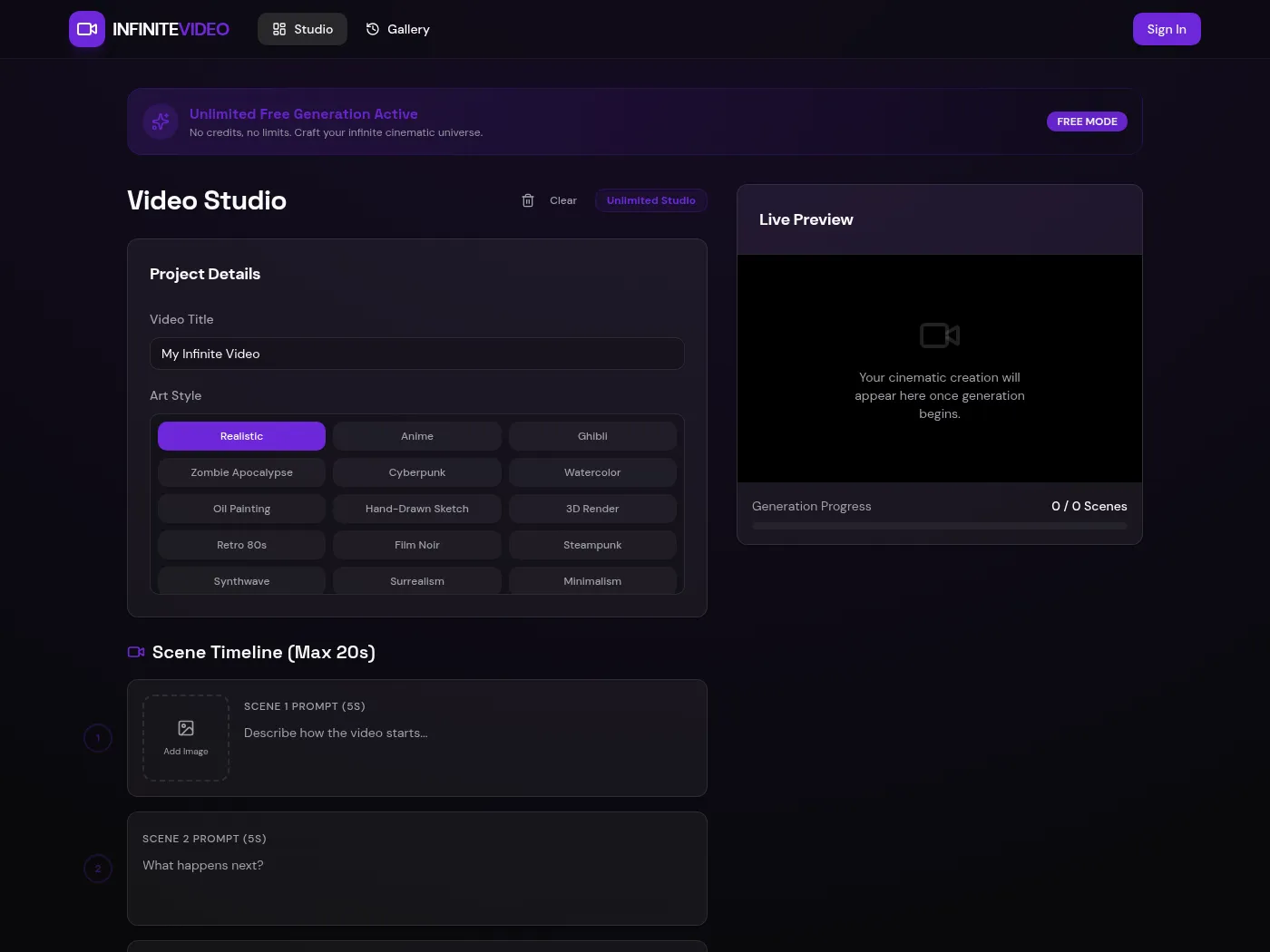 Infinite Video Scene Builder
