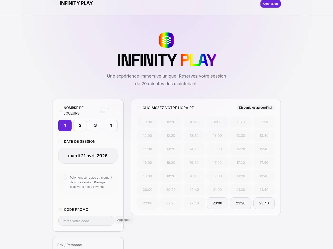 Infinity Play Réservations