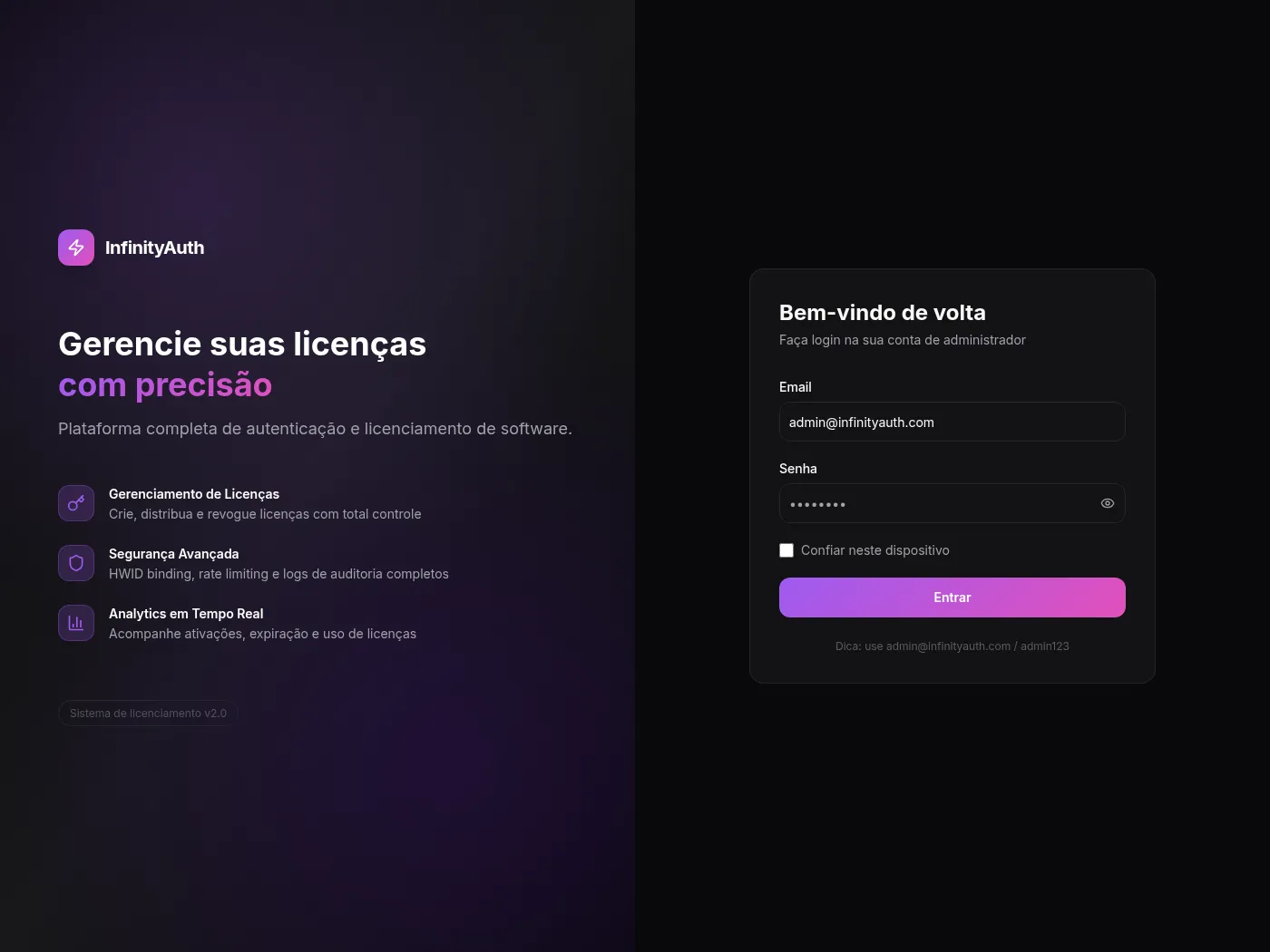InfinityAuth Dashboard