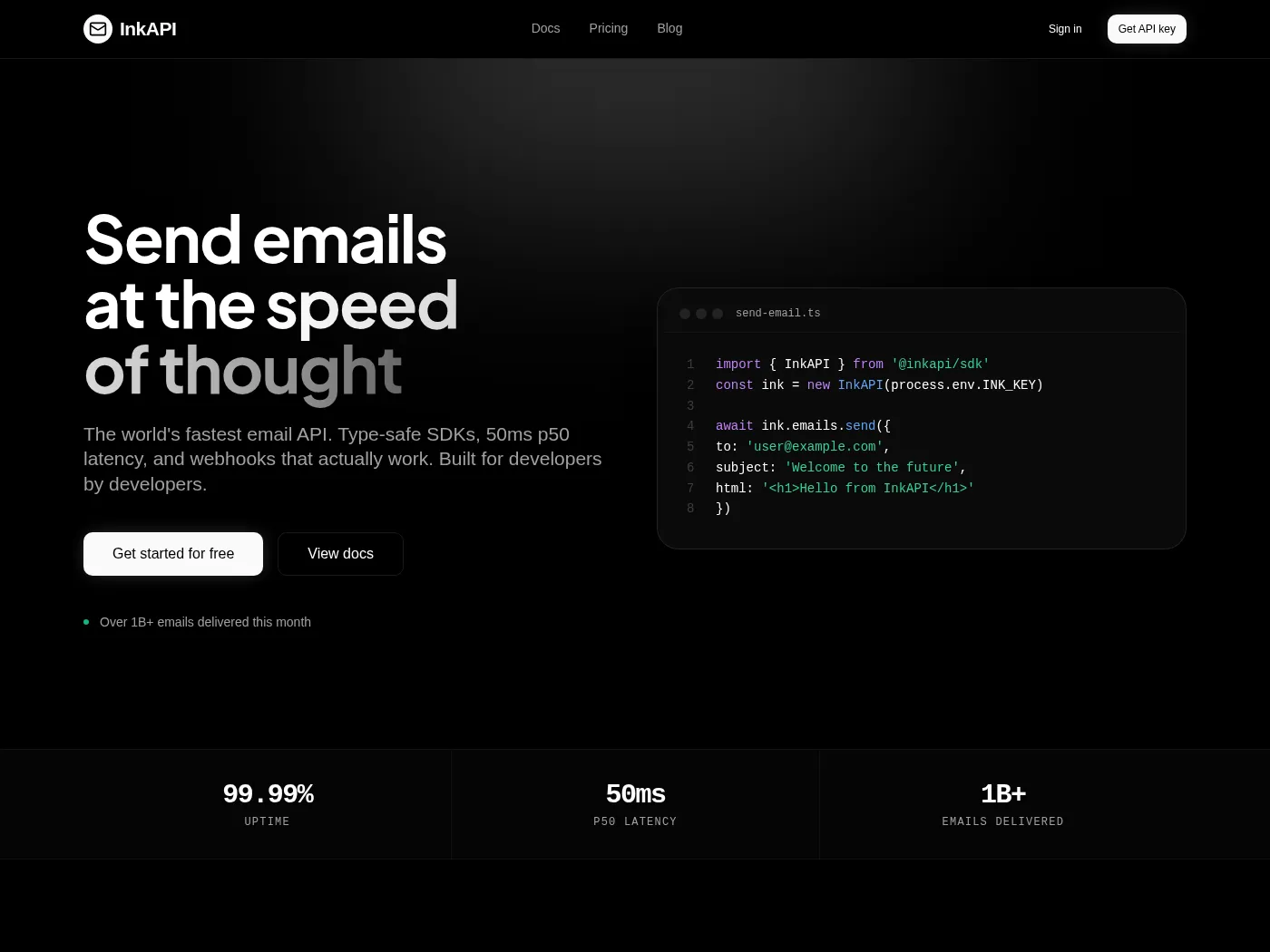 InkAPI Landing Page