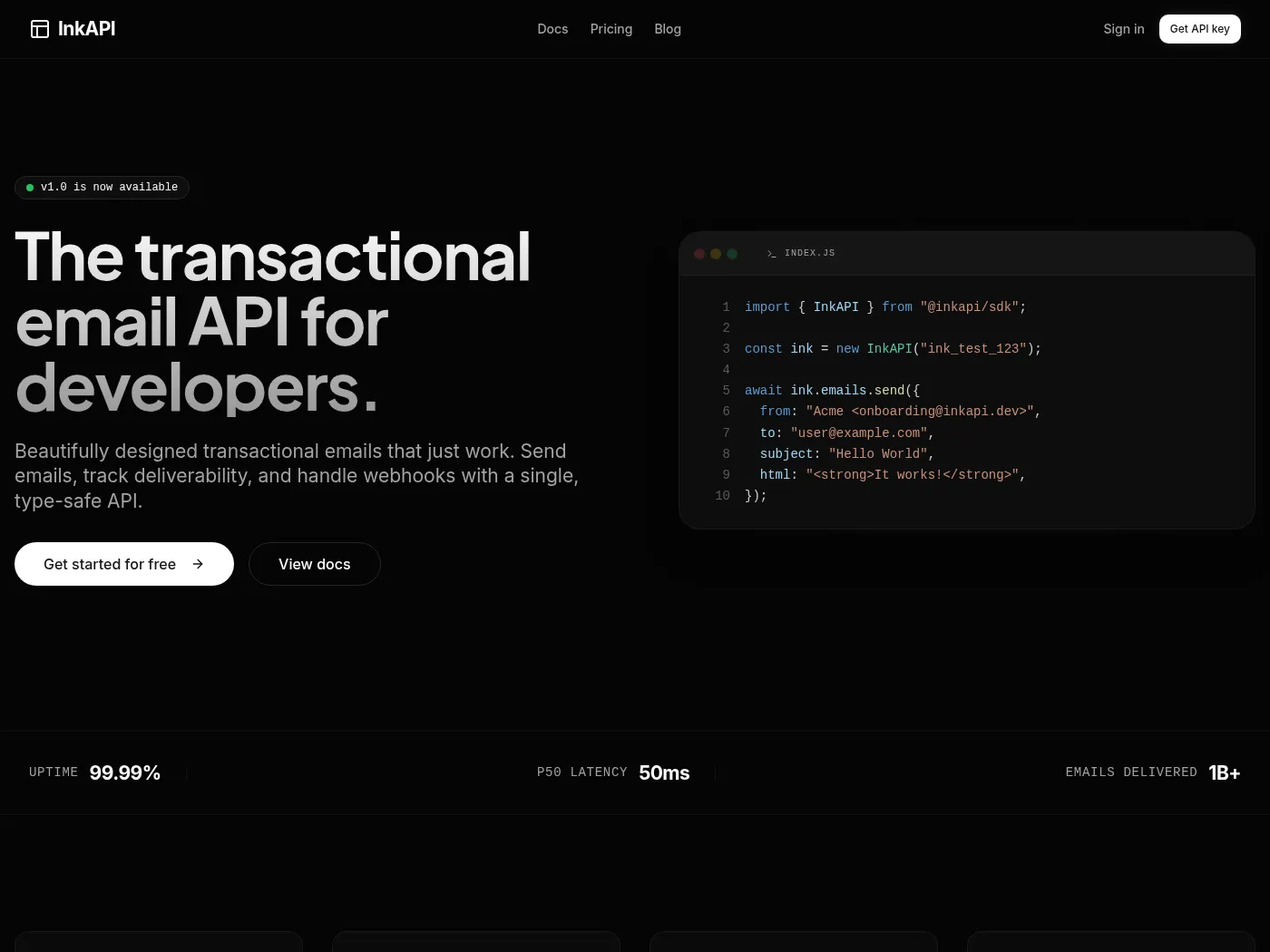 InkAPI Landing Page