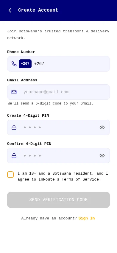 InRoute Rides & Parcels Mobile