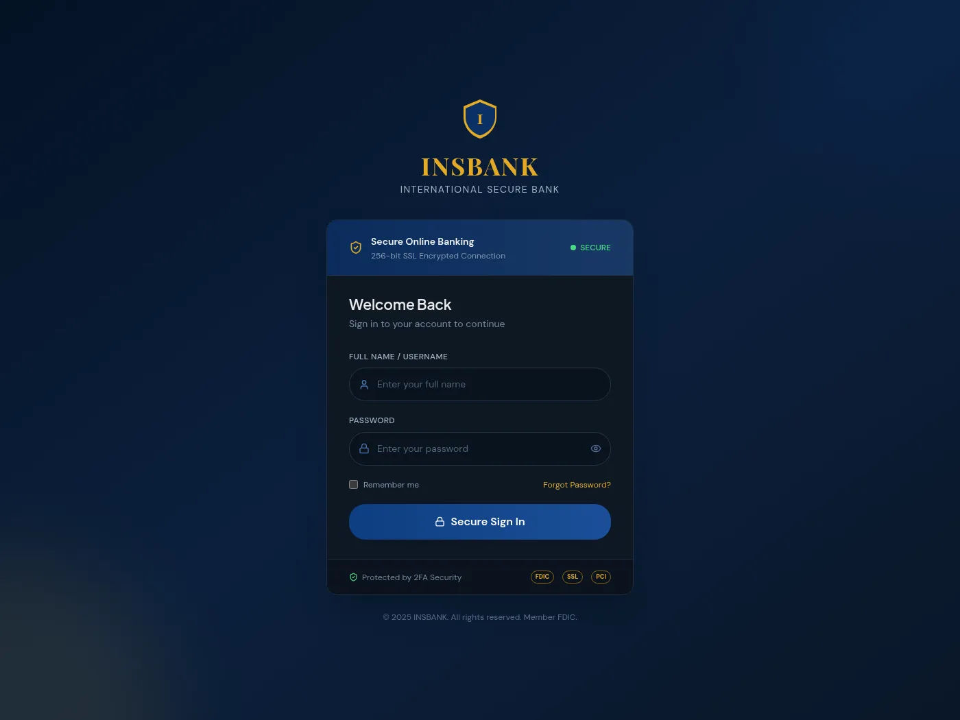INSBANK Fictional Banking UI