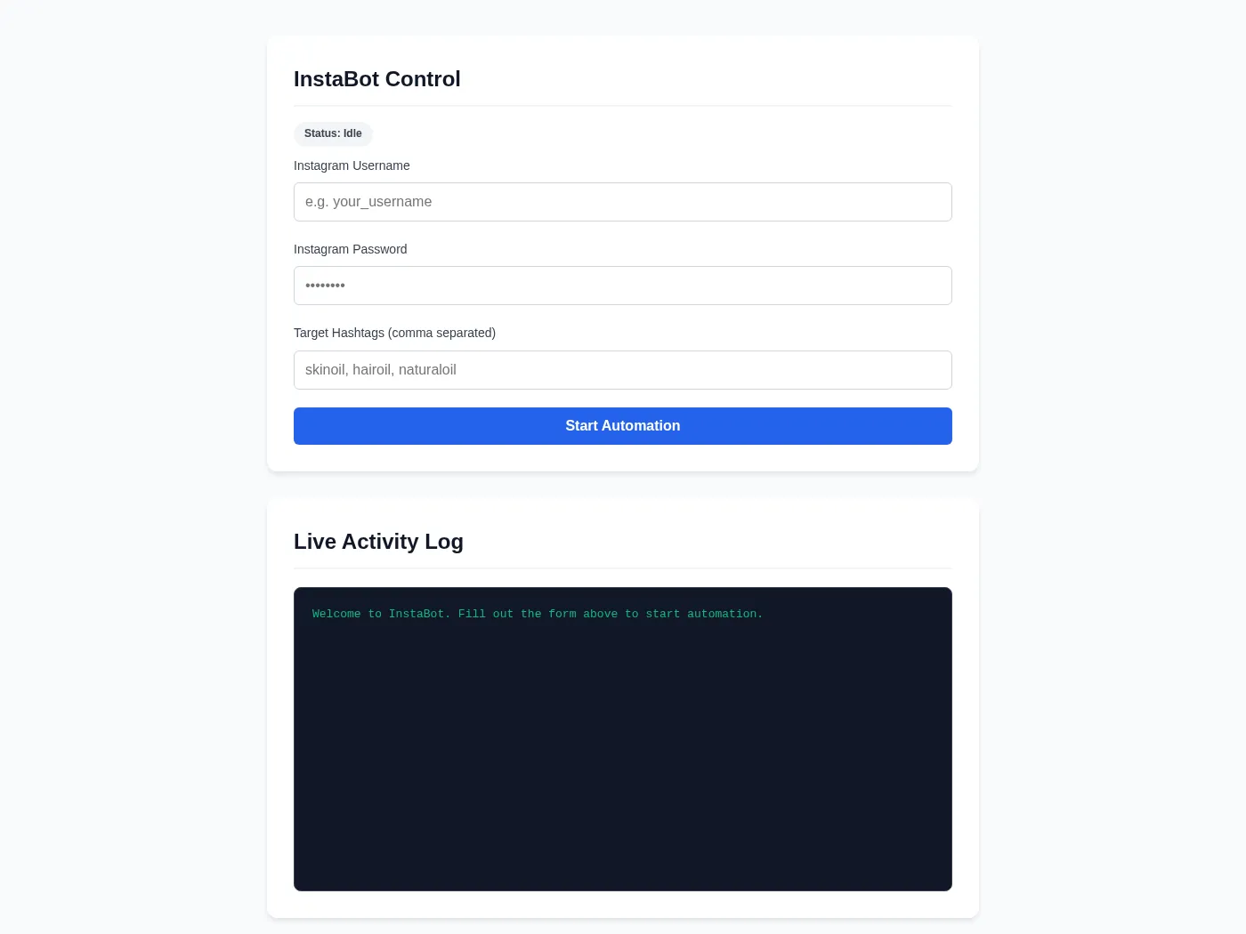 InstaBot Simple UI