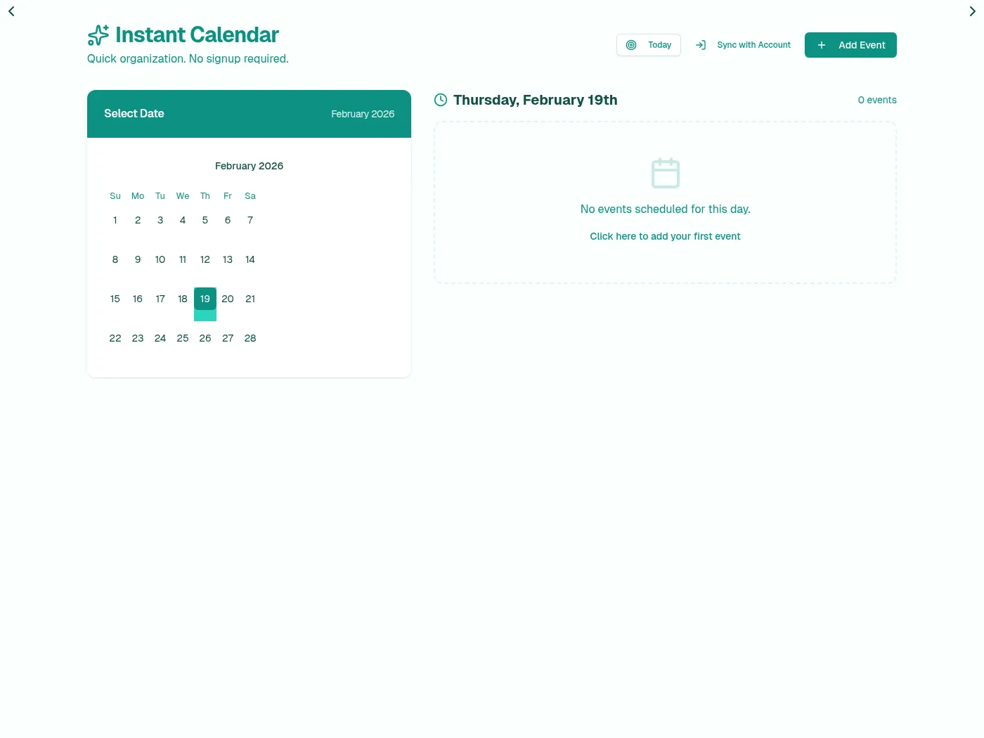 Instant Calendar Page