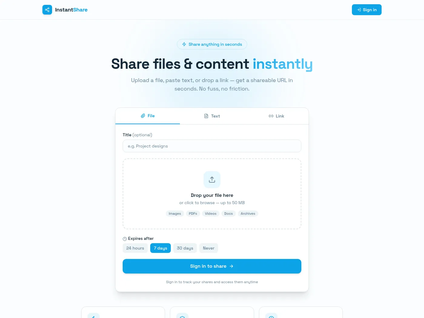 Instant Share Site