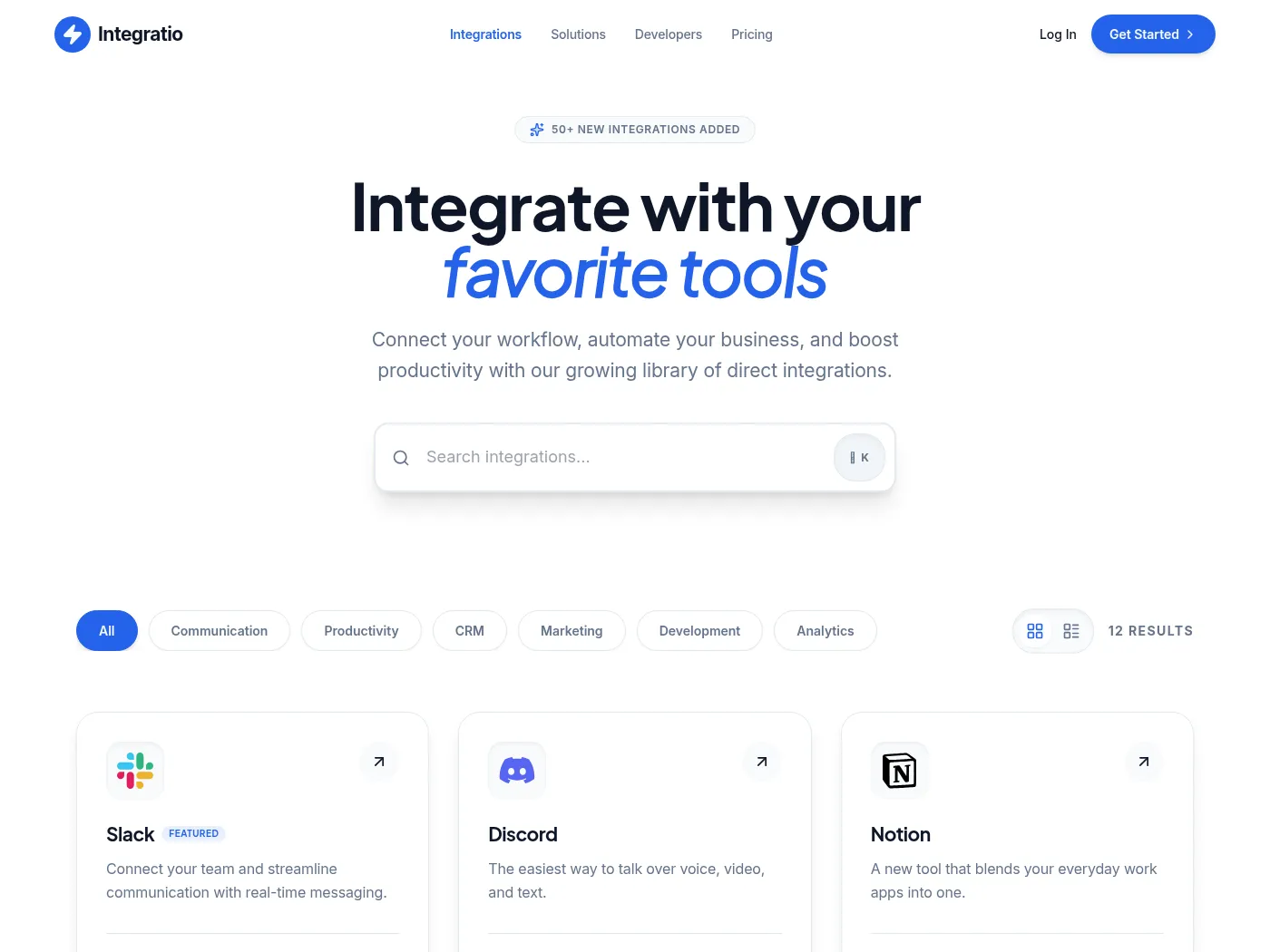 Integration Listing Page