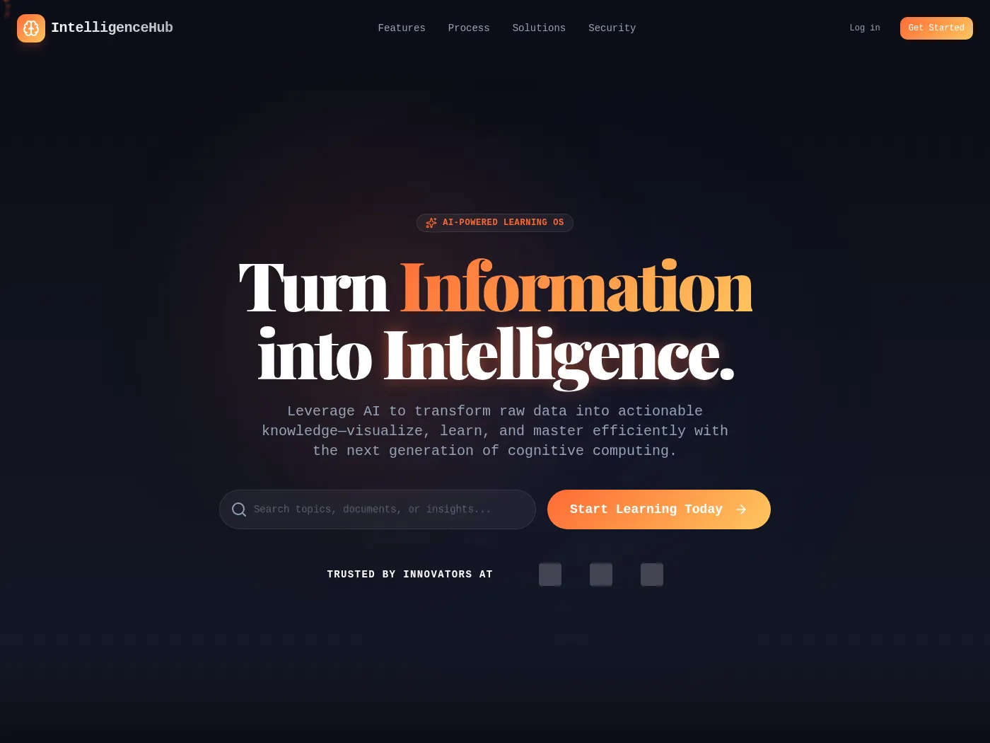 IntelligenceHub Landing Page