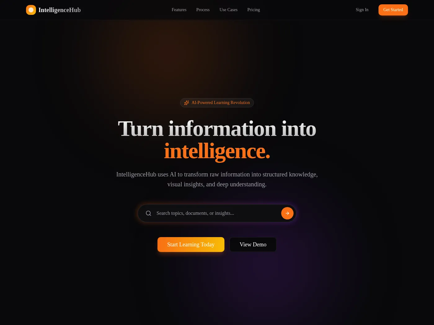 IntelligenceHub Landing