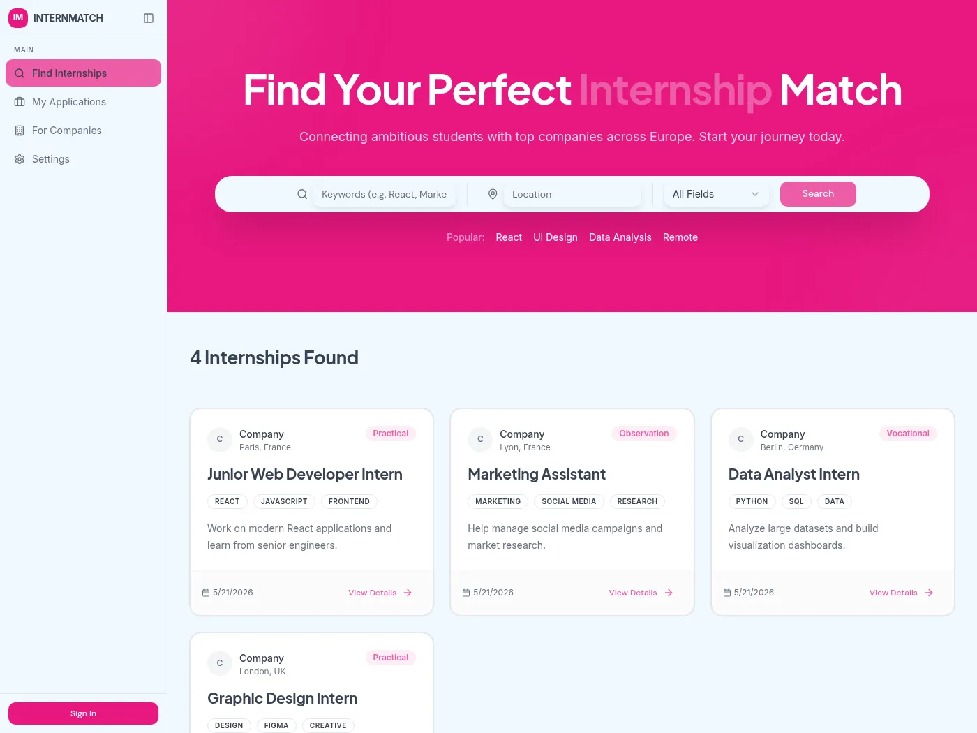 InternMatch Hub